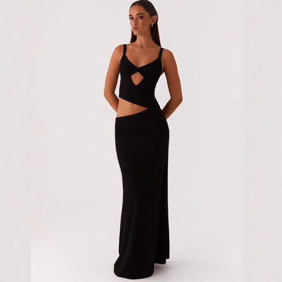 Sexy Women's Sling Strap Deep V-neck Hollow Irregular Stitch