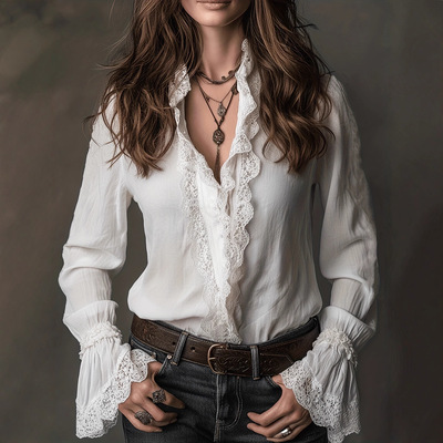 Lace Design For Women 2026 Spliced Thin Shirt With Temperame