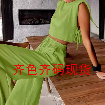 Women's 2025 Fashion tton And Linen Set Pad Shoulder Sleevel
