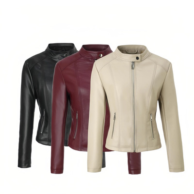 25-year-old Stand llar Slim Leather Jacket For Women With Mu