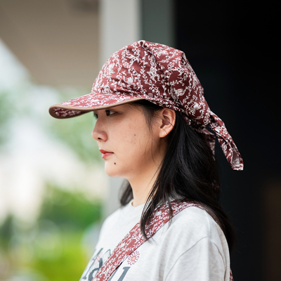 liberty塔纳绵印花头巾帽韩版日系棒球帽ins百搭显脸小包头鸭舌帽