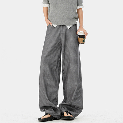 A410-k5562-P75限价139-美式老钱风条纹阔腿裤-条纹西裤面料260g