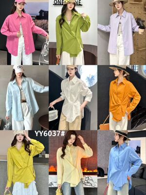 6037春装新款韩版休闲时尚百搭显瘦宽松棉料外套长袖衬衫女