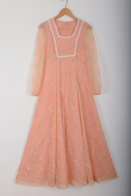 柔软rayon古董纱花柄植绒  整件轻盈飘逸感 有标70年代USA制