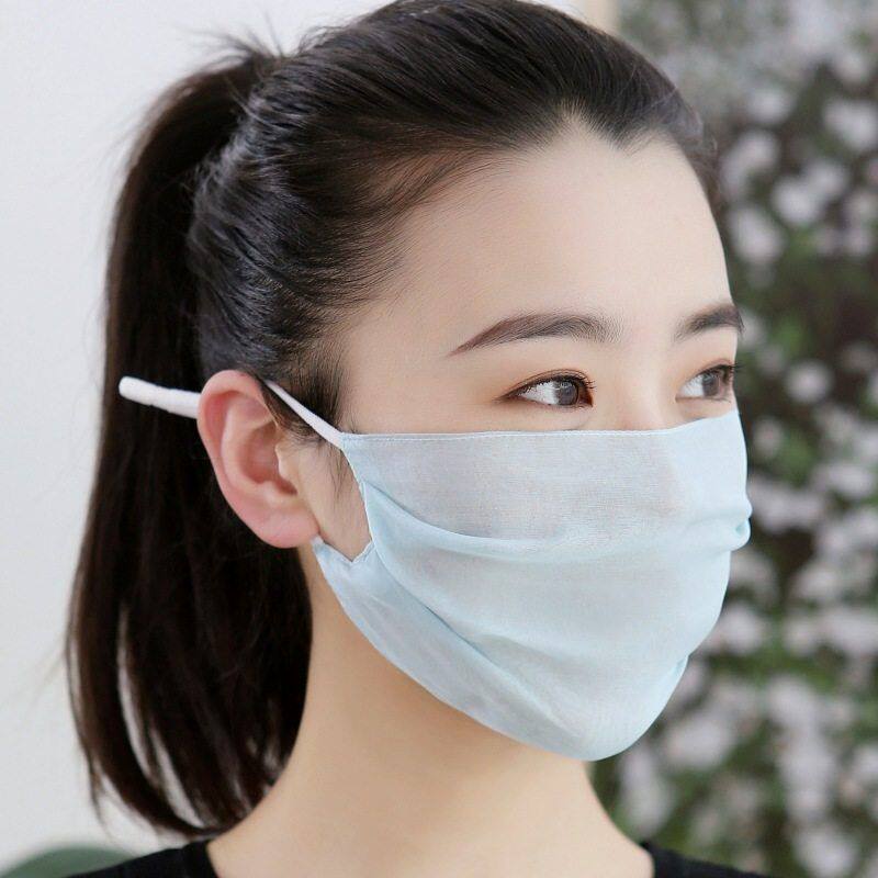 真丝防晒口罩女夏100%桑蚕丝骑车户外双层透气可清洗遮脸面罩薄款