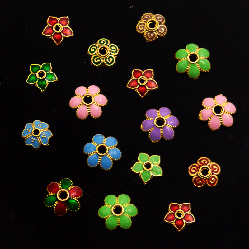 滴油花托景泰蓝烧蓝珐琅彩花朵莲花隔片珠帽 diy串珠手作饰品配件