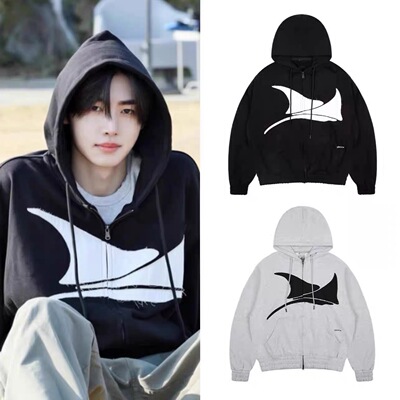 现货ENHYPEN朴成训沈载伦同款glack韩系贴布连帽卫衣外套男女ins
