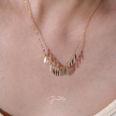 JWOOCO美国14k注金叶子流苏项链