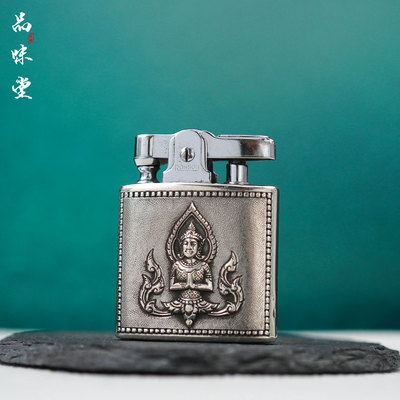 1940年英国RONSON朗森纯银套浮雕煤油古董打火机护法天神提磐诺姆