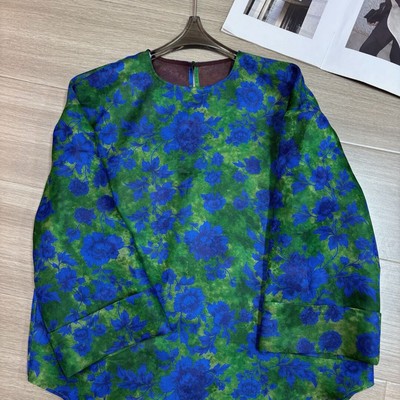 可可-百搭绿底兰花春意盎然宽松剪裁真丝香云纱小衫YS315-G322