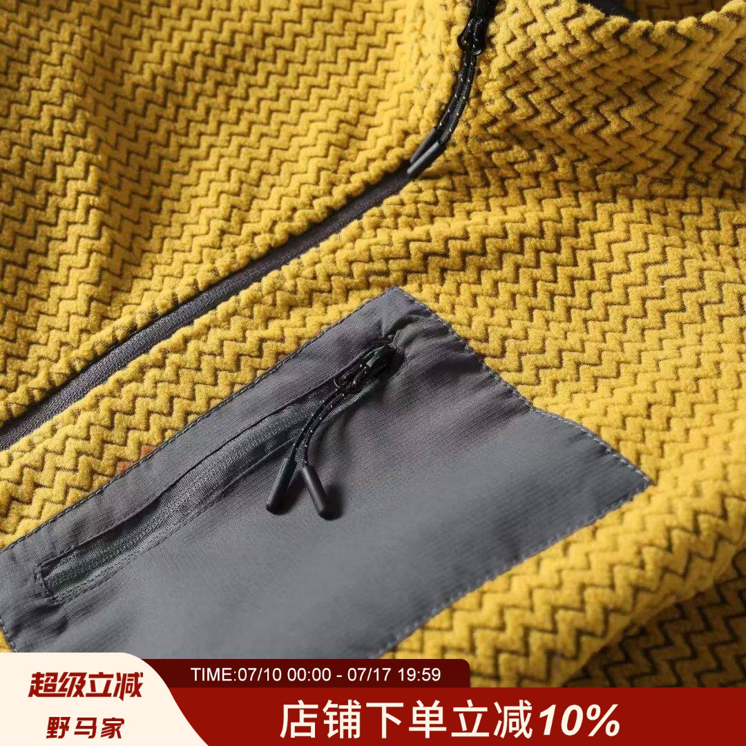 户外徒步登山系列!男女情侣款抓绒衣立领锁温保暖时尚波浪纹夹克