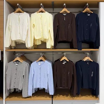 春款女装纽花圆领针织开衫/毛衣外套空调衫通勤开衫488123/481477