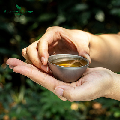 必唯纯钛迷你双层茶杯户外茶具功夫茶具便携超轻防烫叠叠乐25ml
