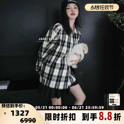 Pushbutton 秋冬款女士经典格纹西装夹克外套银泰百货精品 301596