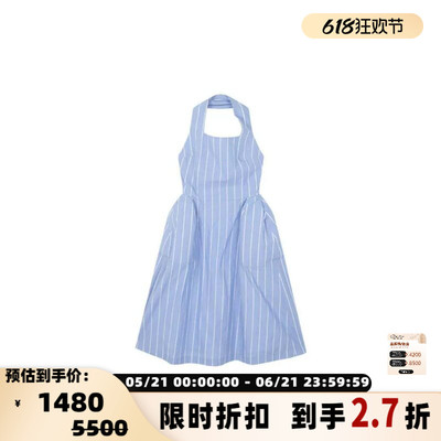 pushBUTTON女士春夏出游穿搭竖纹露背挂脖无袖连衣裙 银泰 301604