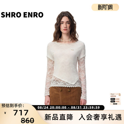 秋冬新款女蕾丝圆领套头针织衫