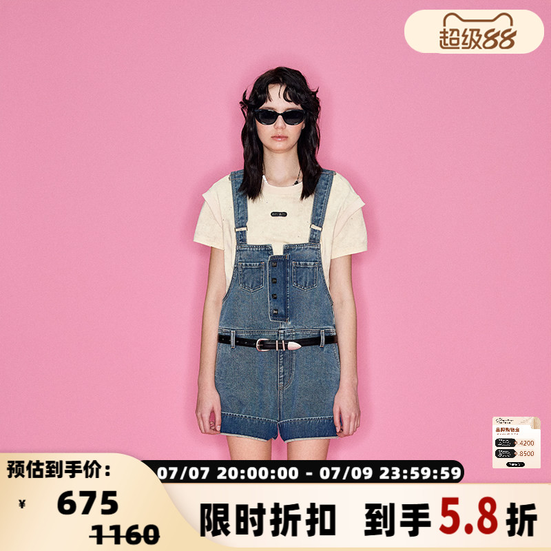 SHRO ENRO Untrammelled wardrobe系列 蓝色牛仔背带短裤 301469