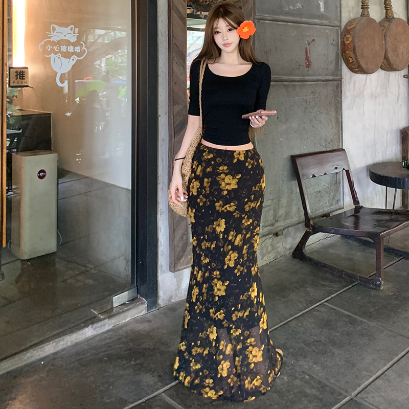 新中式碎花裙子套装女夏季2026新款半身裙长裙薄纱复古风姐系贵感