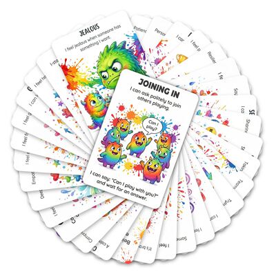 跨境英文启蒙FlashCard儿童情绪认知闪卡小怪兽卡文字SEL社交情感