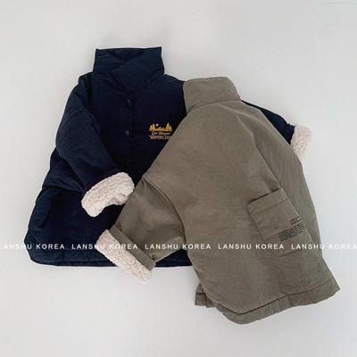 【Gou】懒鼠韩国童装25冬男童女童时髦潮酷字母翻领亲子加绒棉服