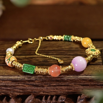 新中式天然多宝彩宝干青翡翠手链