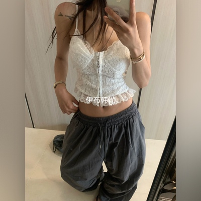 修身挂钩蕾丝花朵吊带背心女