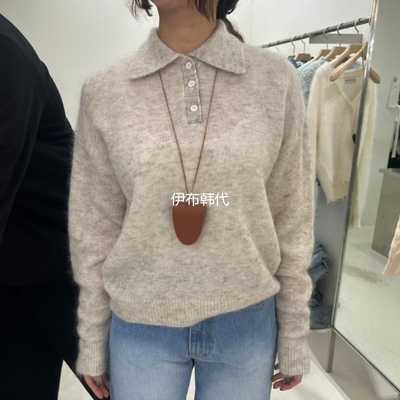 翻领休闲纽扣宽松毛衣针织衫