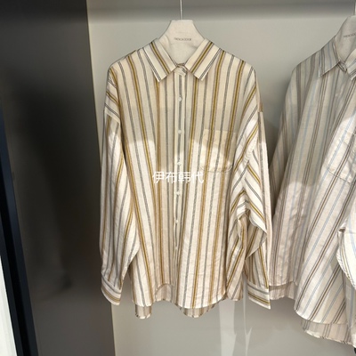 翻领休闲竖条纹宽松气质衬衫