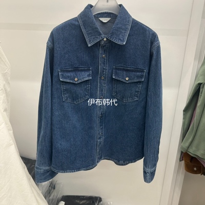 春款翻领磨白做旧竖纹牛仔衬衫