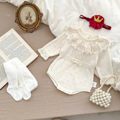 拉果宝宝春季针织连体衣套装