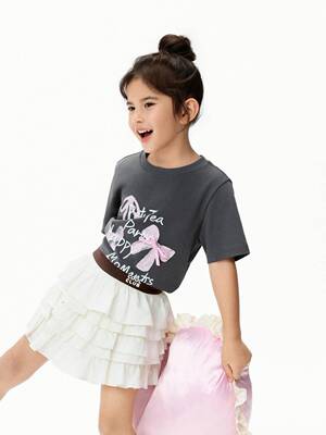 little moco童装26夏季薄款女童蝴蝶结凉感速干短袖T恤KBF2TEE010