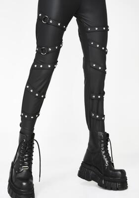 潮牌哥特朋克街头铆钉打底裤