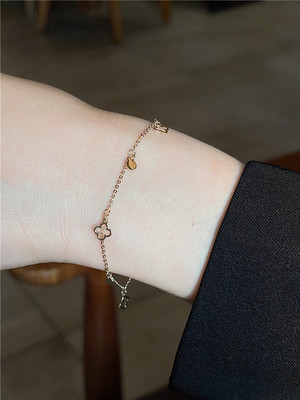 14K金黄金镂空素金花朵手链女