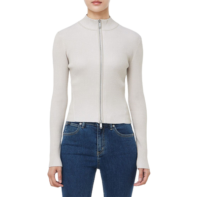 CK Jeans韩国代购25秋女士优雅通勤罗纹修身拉链针织开衫44D369G