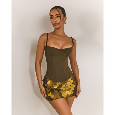 塔米家  M*Rs古铜色大珠片包臀半身短裙 G2-3