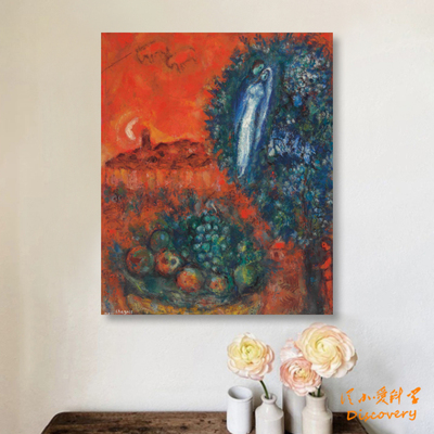 Chagall蓝色树 现代简约浪漫爱情装饰画客厅餐厅抽象挂画无框画竖