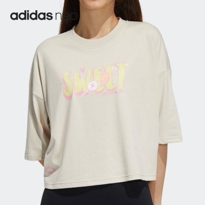 女休闲圆领短袖T恤阿迪达斯正品