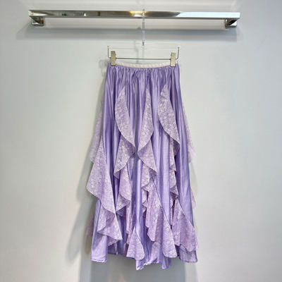 NKC.欧洲站小众高腰荷叶蕾丝边拼接半身裙浪漫风拼接蕾丝仙女裙潮