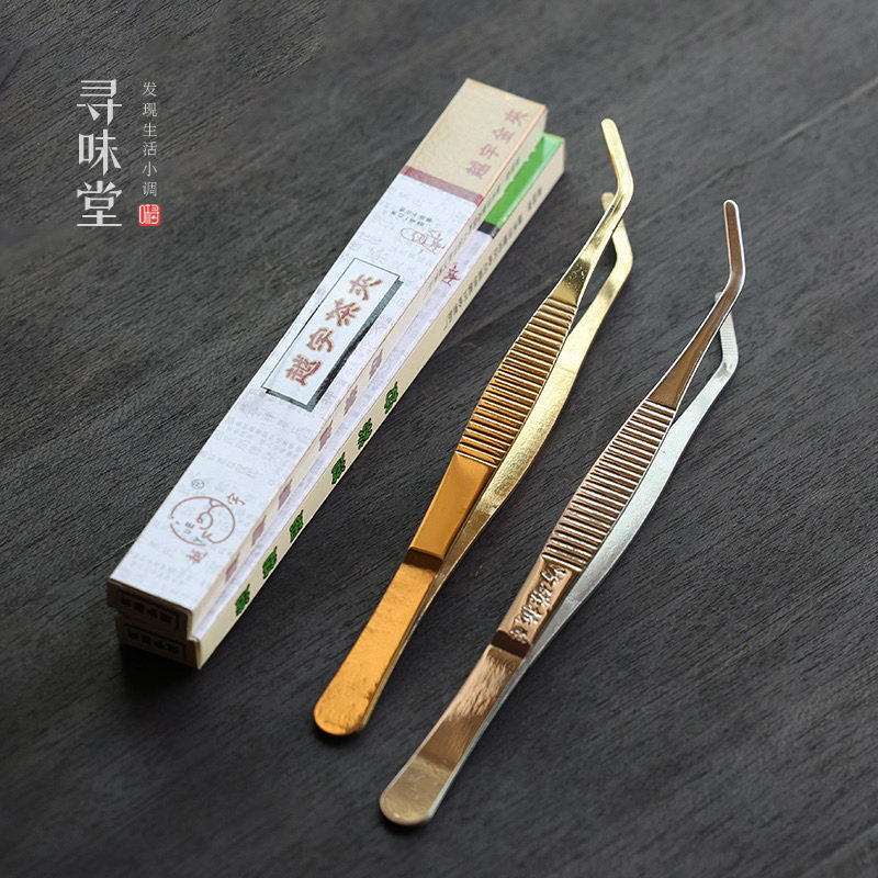 优质加厚不锈钢茶夹|实用防滑金色杯夹茶镊越宇功夫茶具茶道配件