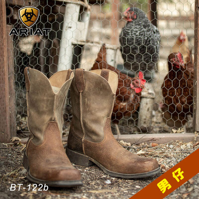 美国进口Ariat 西部牛仔靴 男款 骑马马靴橡胶底薄款靴筒软牛皮