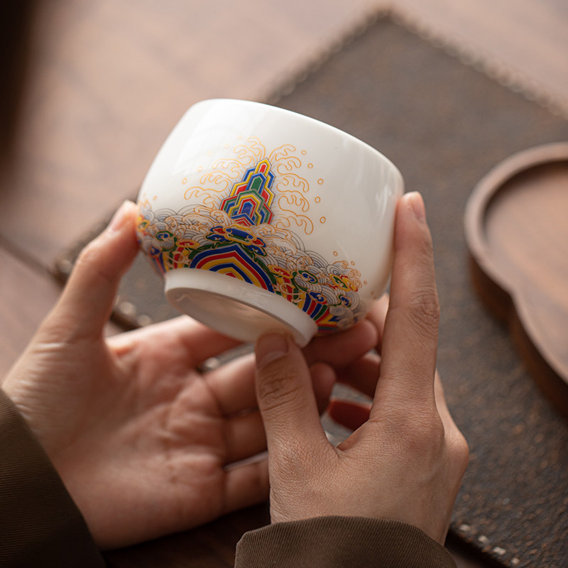 羊脂玉白瓷茶杯主人杯家用泡茶禅定品茗杯陶瓷功夫茶具品茗杯水杯