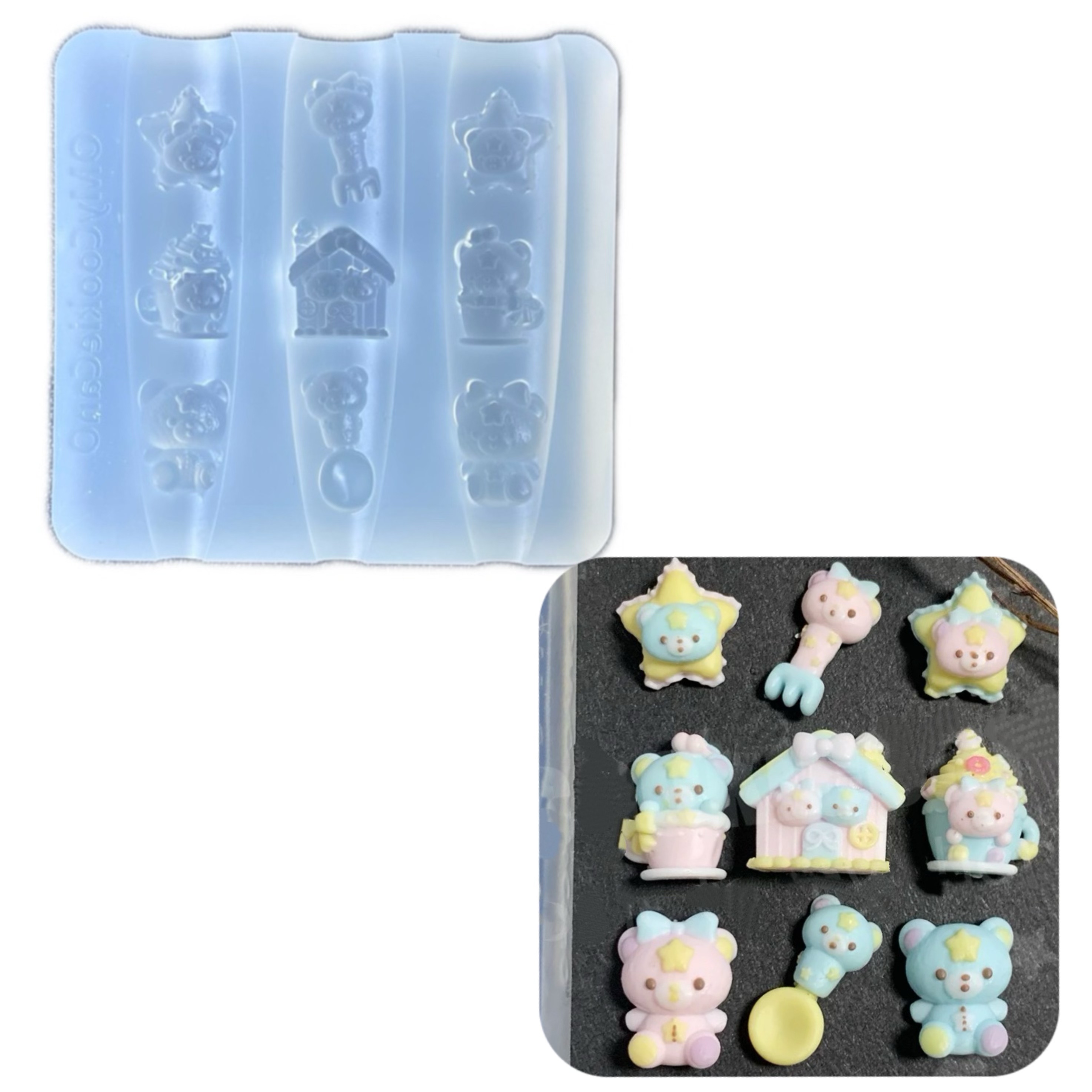 DIY手工小熊房子美甲模具树脂uv水晶滴胶钥匙扣迷你挂件硅胶模具
