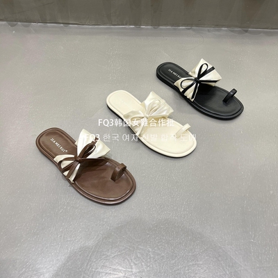 FQ3 实拍JIAMEIRUI夏季蝴蝶结户外旅游沙滩鞋拖女软底防滑夹趾拖