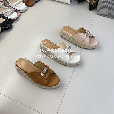 FQ3 实拍SY粗跟厚底露趾尖头软底防滑鞋拖外穿时尚旅游便拖女夏季