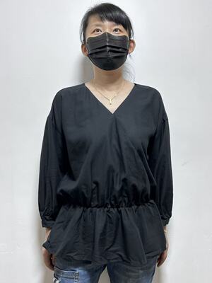 日单潮牌AZUL女士春秋天丝莱赛尔棉质混纺V领收腰套头衫