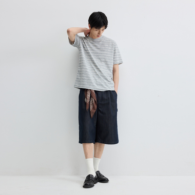 VMCL松弛感立体烧花灰调波浪条纹宽松短袖TEE恤男26SS vermicelli