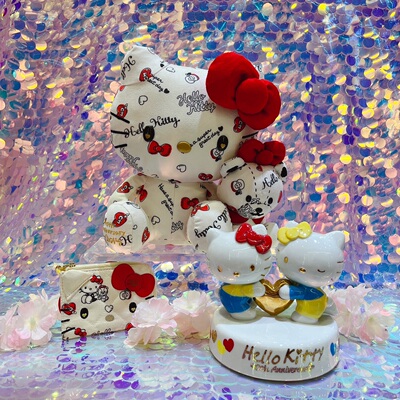 收藏40th限定hellokitty凯蒂猫日本正版印花毛绒公仔玩具儿童礼物