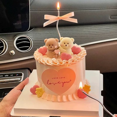 七夕情人节蛋糕装饰立体爱心抱抱熊摆件2025情侣告白LOVE卡片插卡