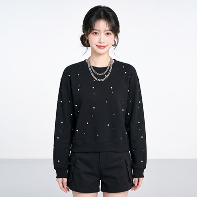 [华]高端HX0L0009针织装饰百搭套头上衣卫衣女8.17秋