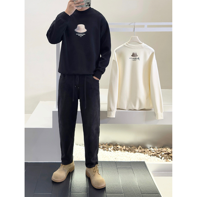 秋季圆领套头宽松卫衣男长袖